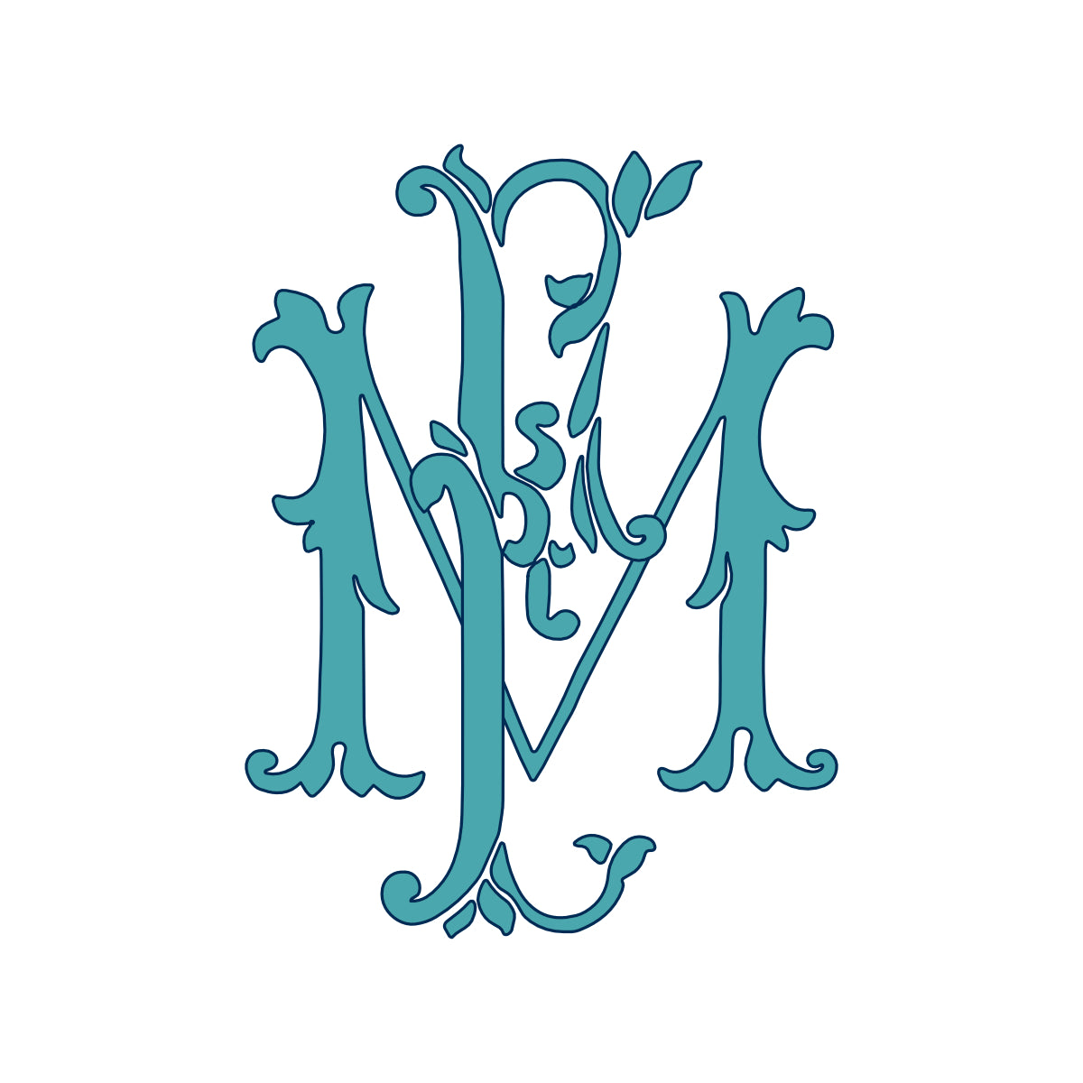 Elizabeth Two Letter Antique Monogram | Flat and Folded Enclosure Card ...